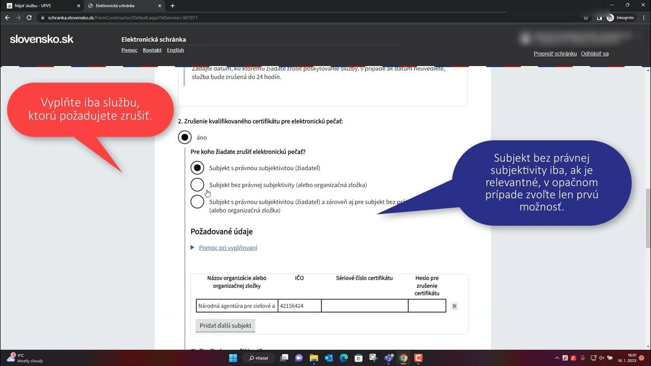 Návod na vyplnenie žiadosti o zrušenie poskytovania služieb SNCA - YouTube