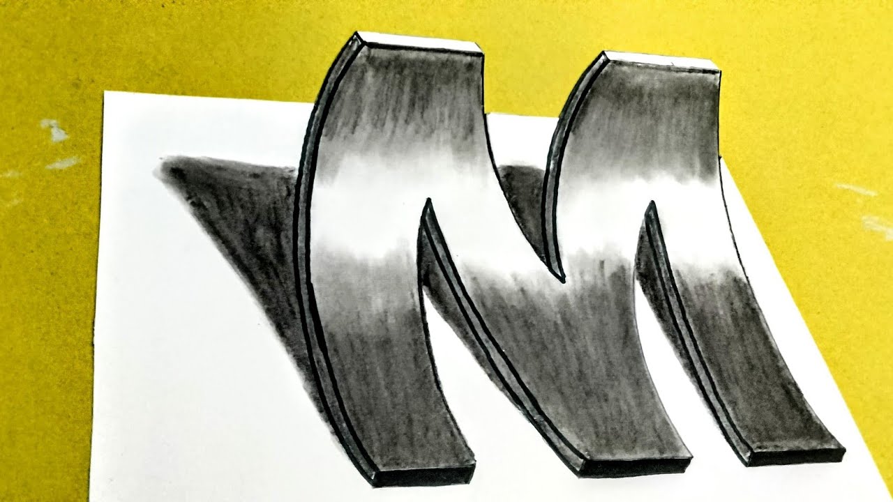 3d drawing tutorial || M Letter 3d drawing || Optical illusion 😲🤯 - YouTube