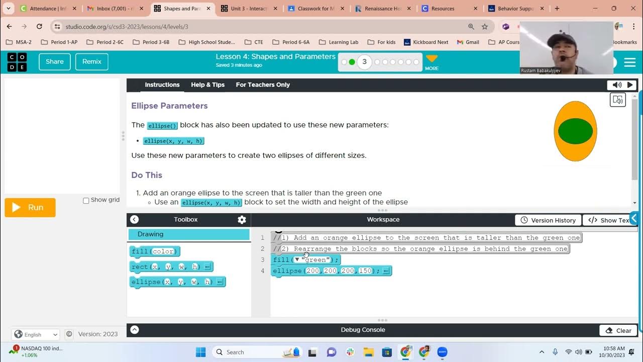 Lesson 4 Shapes and Parameters on code org - YouTube