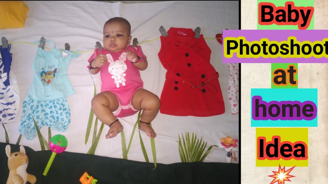 Easy & simple baby photoshoot idea at home. Step by step for 1 to 12 ...