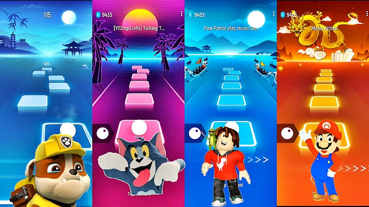 Paw Patrol vs Talking Tom vs Rainbow Friends vs Mario - Tiles Hop - YouTube