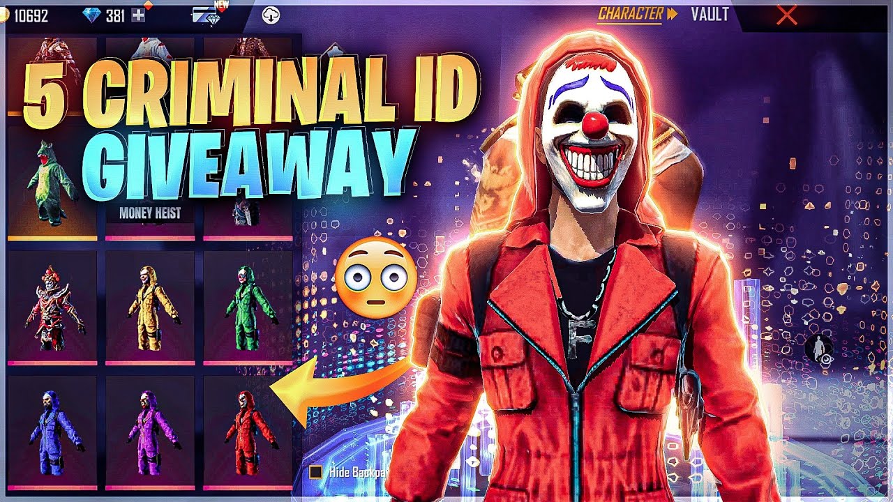 5 CRIMINAL I'D GIVEAWAY 🔥-GARENA FREE FIRE - YouTube