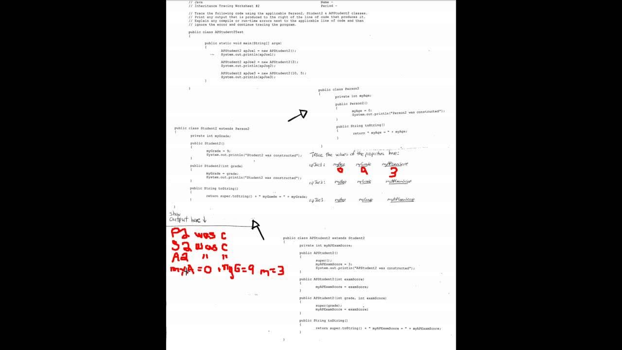 Java Inheritance Tracing Worksheet 2 - YouTube