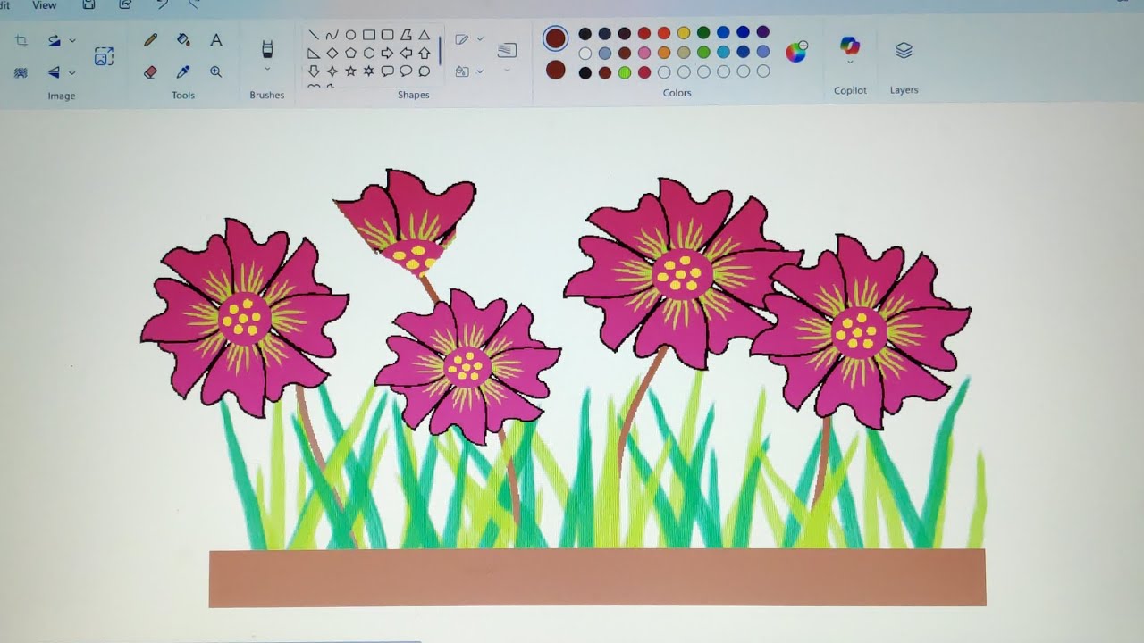 How to make flower and grass rangoli • Microsoft paint tutorial • step ...