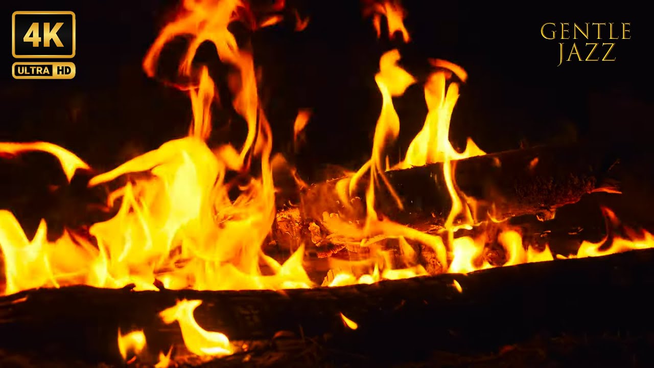 Gentle Jazz Music with Cozy Campfire Ambience, Crackling Fire Sounds ...