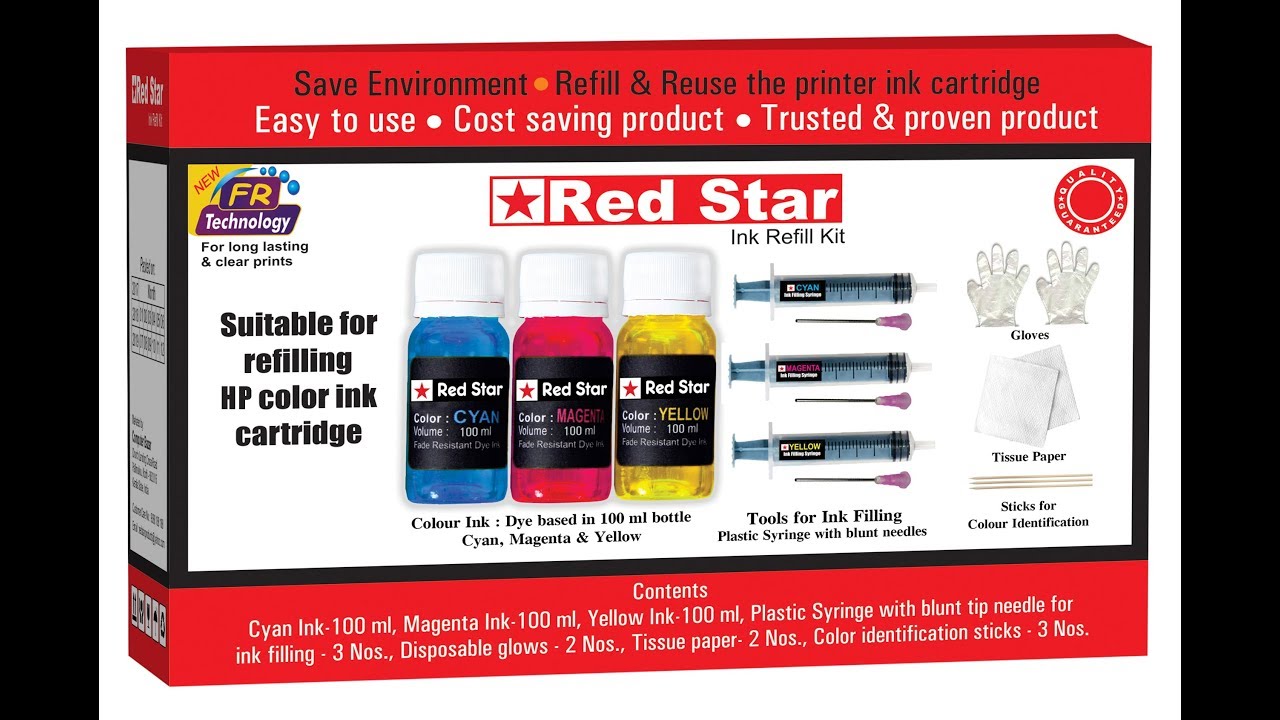 How to refill a hp color ink cartridge using a syringe - YouTube