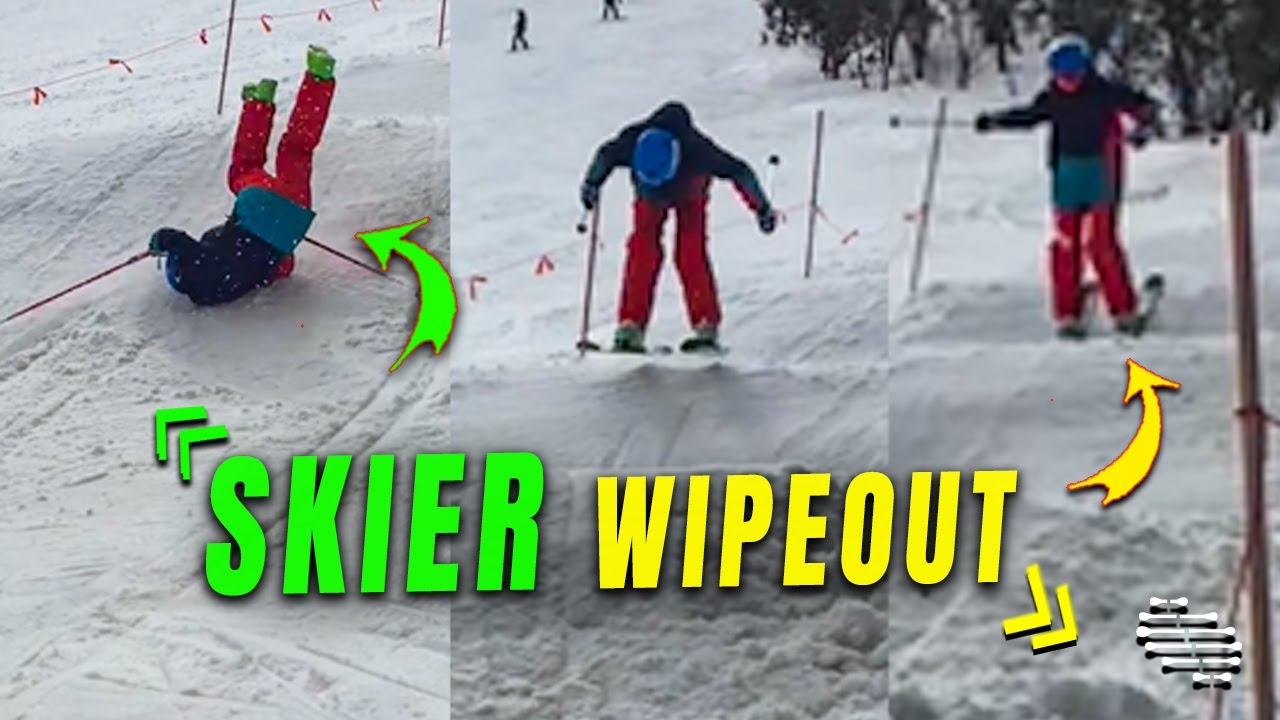 Skier Wipeout Attempting to Ski Straight Line Down Steep Rollers - YouTube