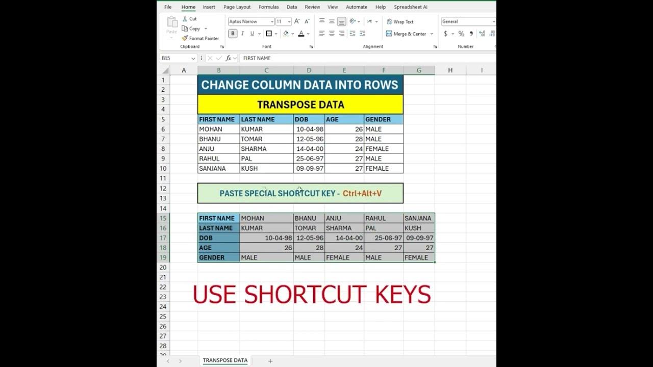 Transpose Your Data In Seconds Excel Exceldataanalytics Exceltips Dataanalysis