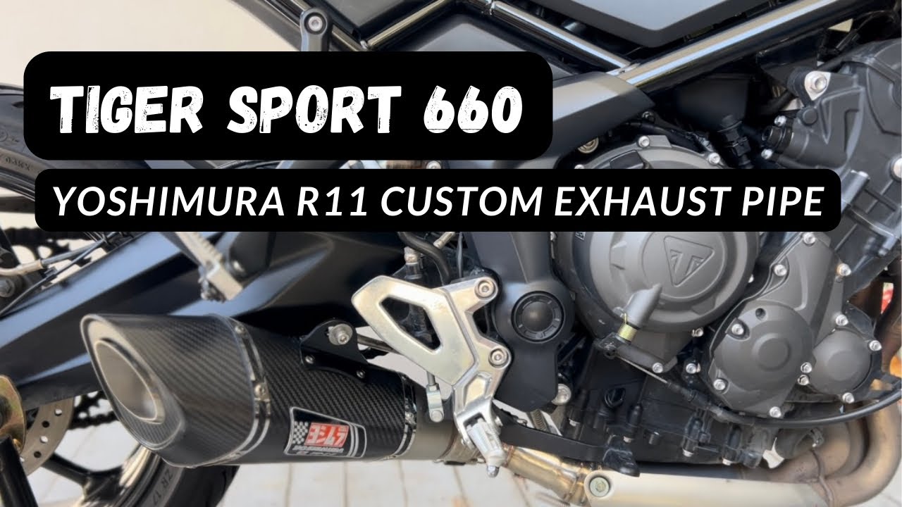 Tiger Sport 660 Sound Check Stock vs Yoshimura R11 61mm exhaust pipe - YouTube