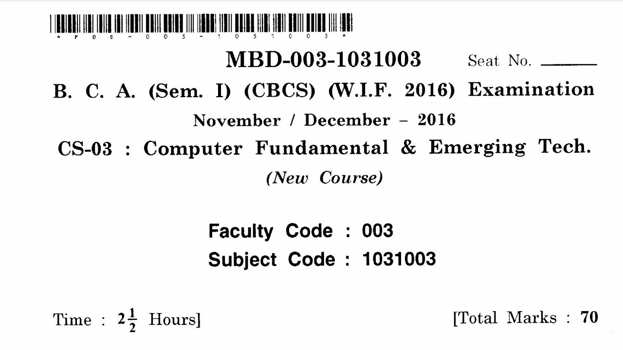 Bca 1st semester computer fundamental question paper Examination 2016 ...
