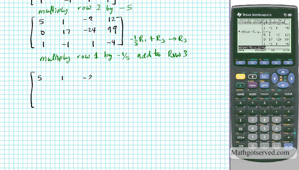 Matrices Ti-89 Ti-83 texas instruments Tutorial systems of equations ...