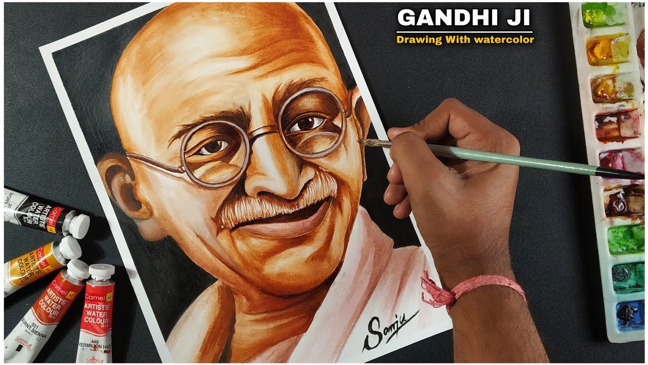 Gandhi Jayanti drawing | Gandhi ji drawing with watercolor | How to ...