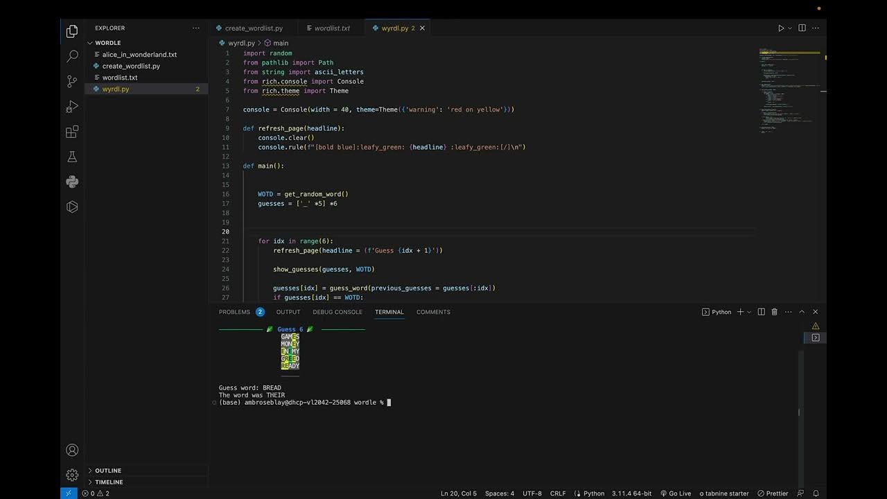 Wordle clone in Python: Designed using Rich library - YouTube