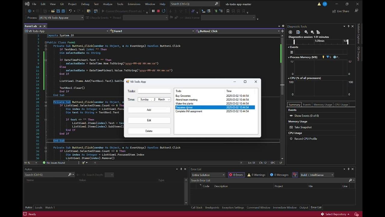 ToDolist Desktop Application using Vb.net programming language in Visual studio - YouTube