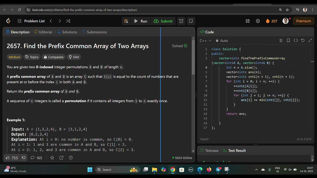 Find The Prefix Common Array Of Two Arrays Leetcode Potd 14 01 2025