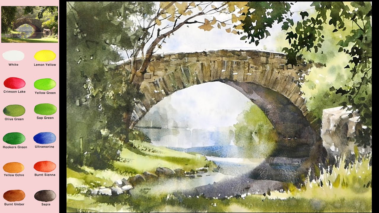 Without Sketch Landscape Watercolor - Bridge Scenery (color name view ...