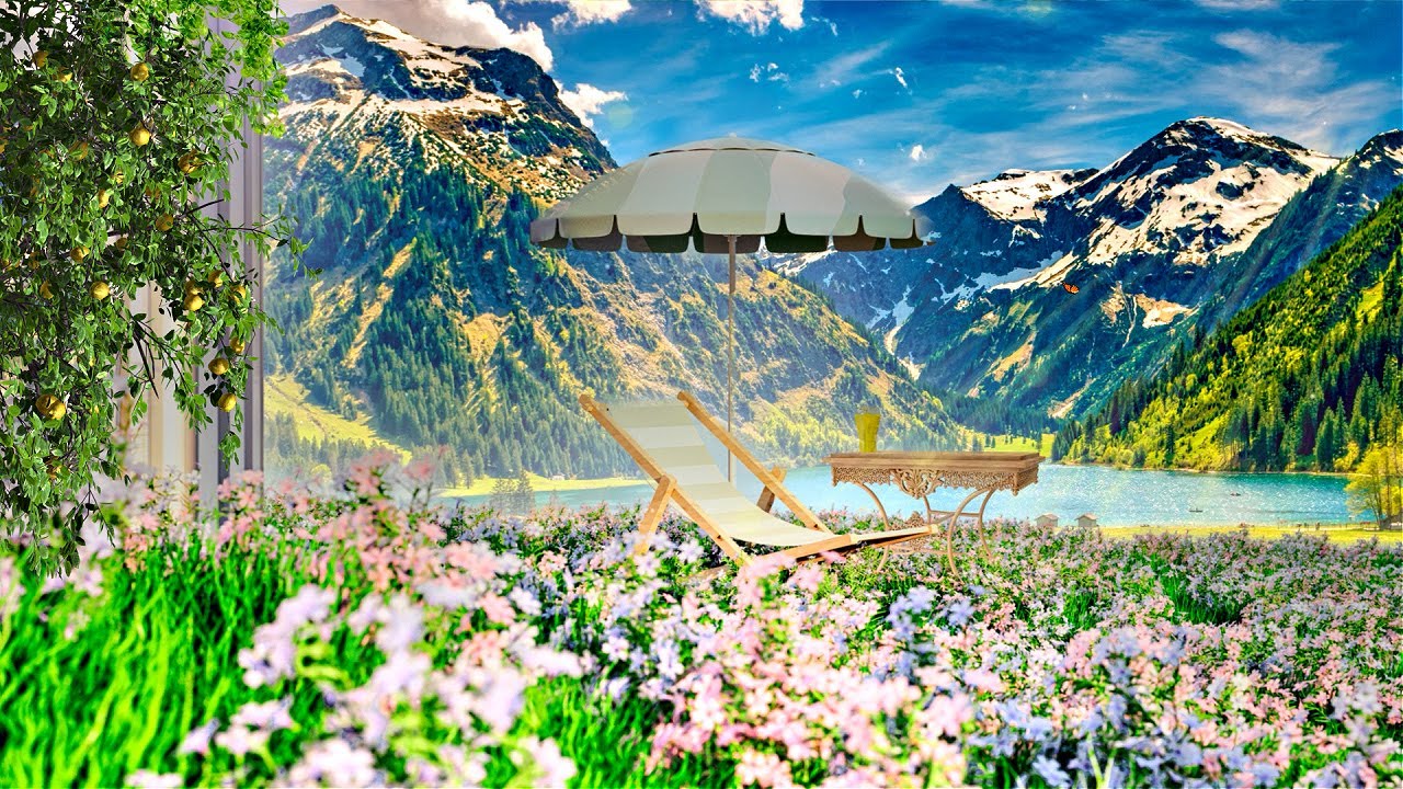 Relaxing Spring Time Mountain View Ambience ASMR 🌺 Birds Chirping ...