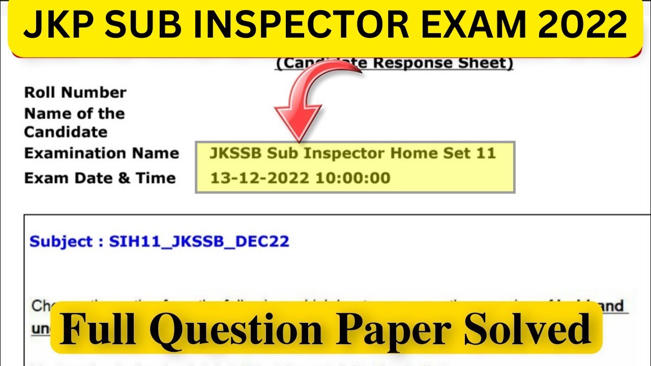 JKP SI Original Question Paper Solved | JKP SI Previous Year Question ...