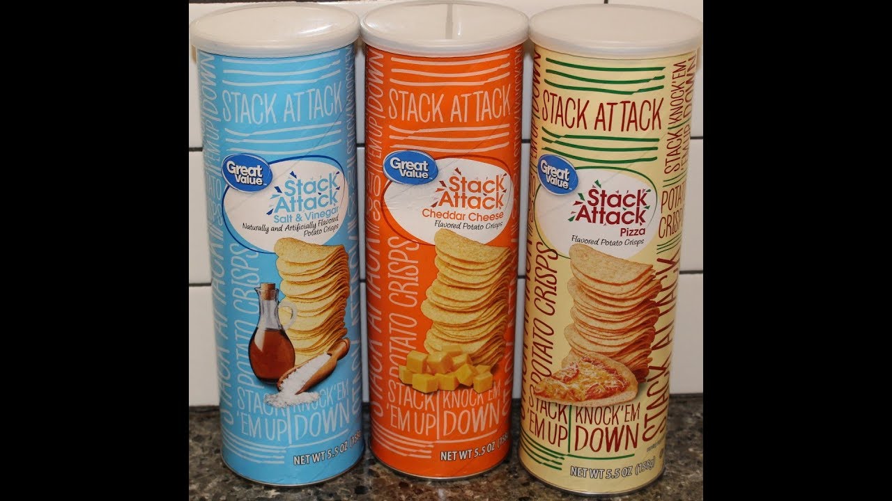 Great Value Stack Attack Potato Crisps: Salt & Vinegar, Cheddar Cheese and Pizza Review - YouTube