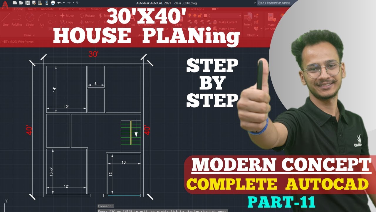 "AutoCAD Complete Guide: Part 11 - Designing a 30x40 Ground Floor Plan ...