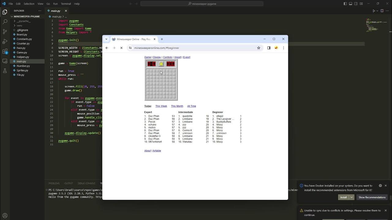 recreating minesweeper with pygame | finale - YouTube
