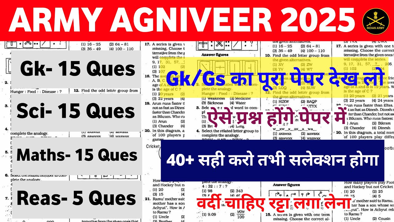 Army Agniveer Exam 2025 | Army Agniveer Model Test Paper | Army Exam ...