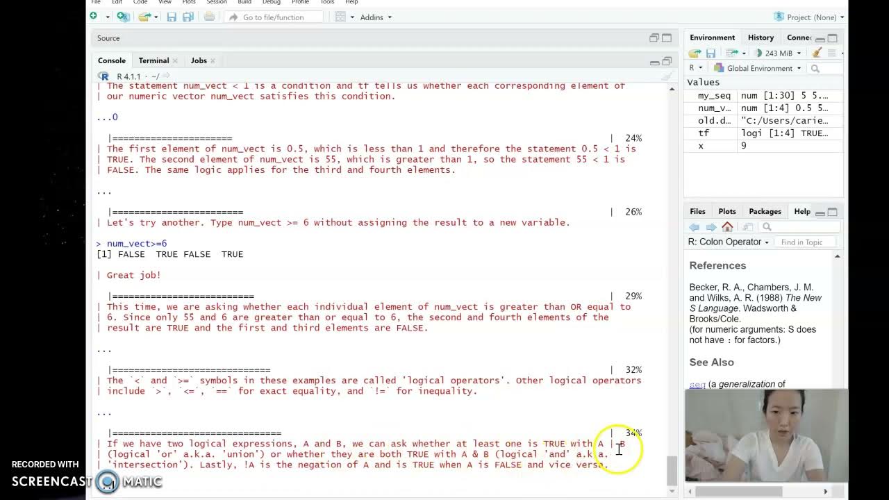 8. R programming 기초배우기 - Swirl - Vectors -a - YouTube