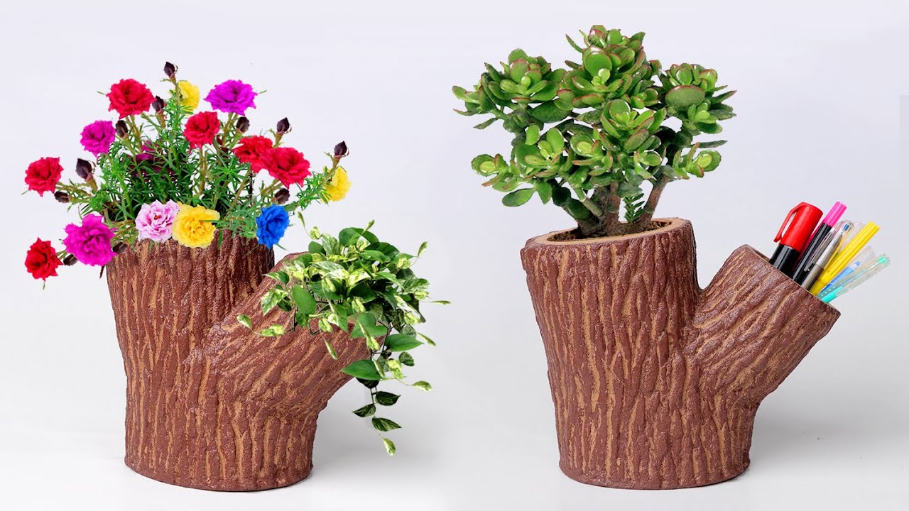 Pan holder With Tree planter Making || Cement flower vase - Cement tree ...