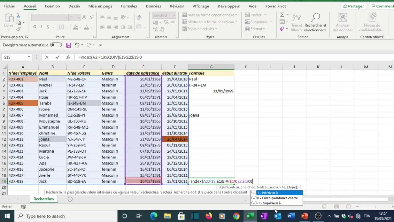Excel: Comment utiliser les fonctions Recherchev, index&equiv - YouTube