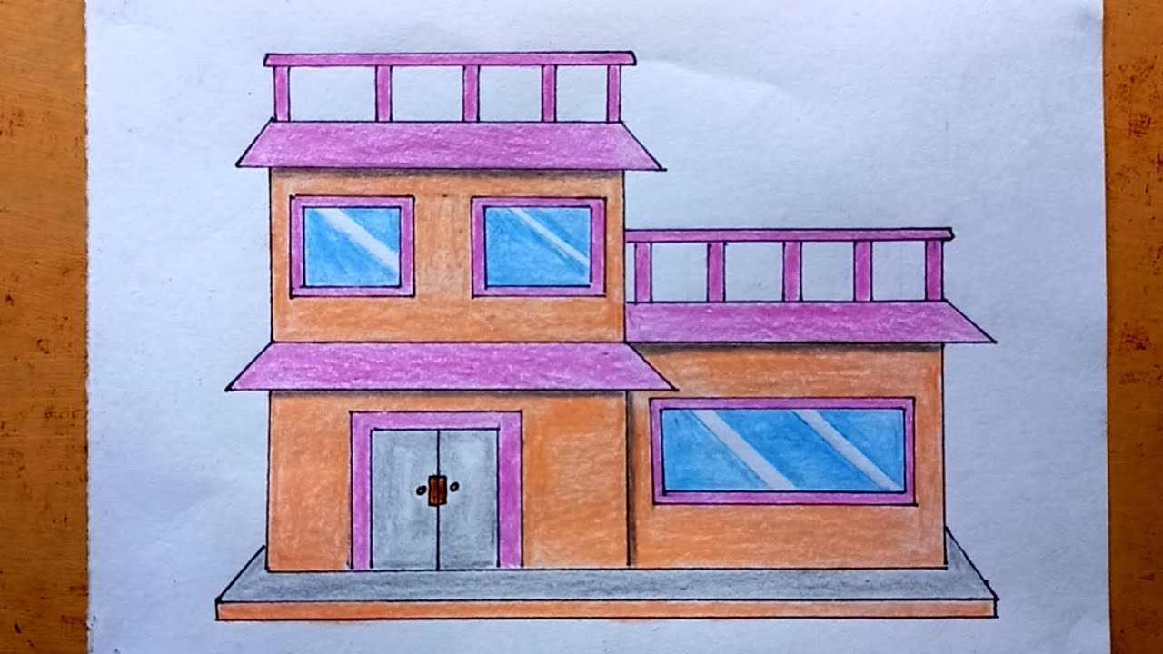 House Drawing tutorial ️ Ghar ka Drawing || ঘর আকানোর সহজ উপায় ...