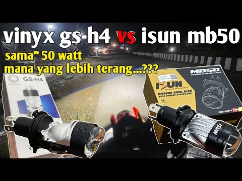 Mini projie vinyx gs-h4 vs mini projie isun mb50, lampu led h4, lampu utama h4, mini projie h4 ...