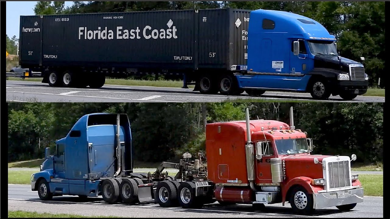 Truckspotting FEC Red Peterbilt Blue Freightliner Century - YouTube