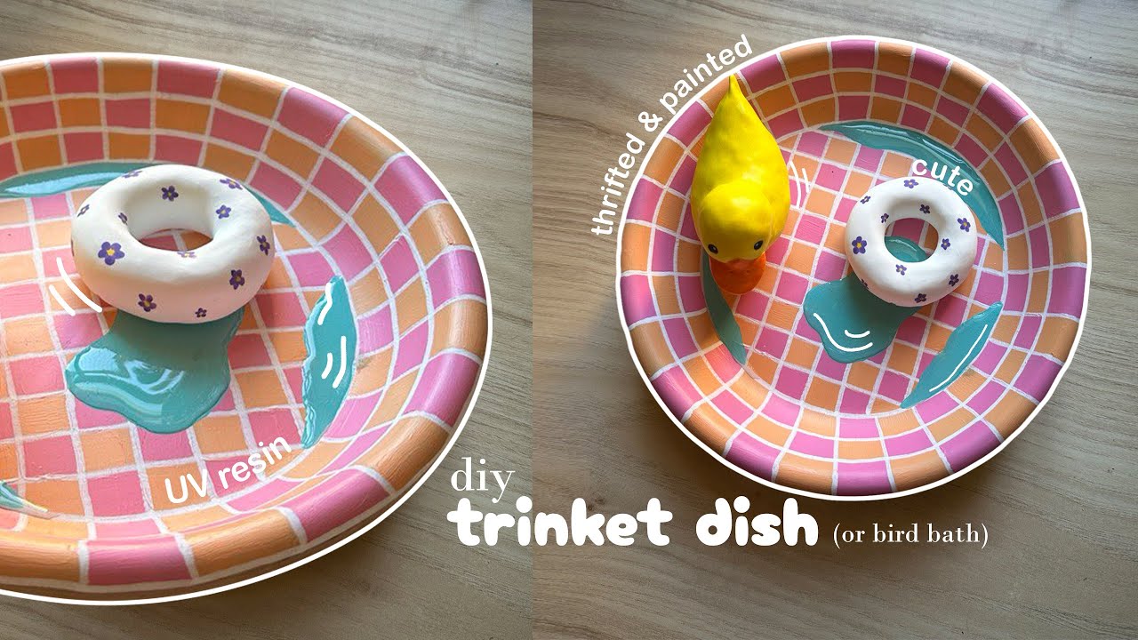 cute swimming pool trinket dish 🌸 🌊 with polymer clay & UV resin 🐤 DIY ...