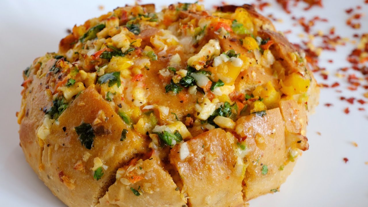 Pull Apart Stuffed Cheese Bun Recipe | Spicy Stuffed Cheese Garlic Bun ...