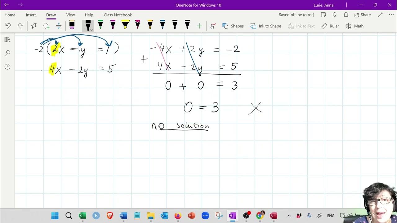 Solving linear system by elimination, no solution - YouTube