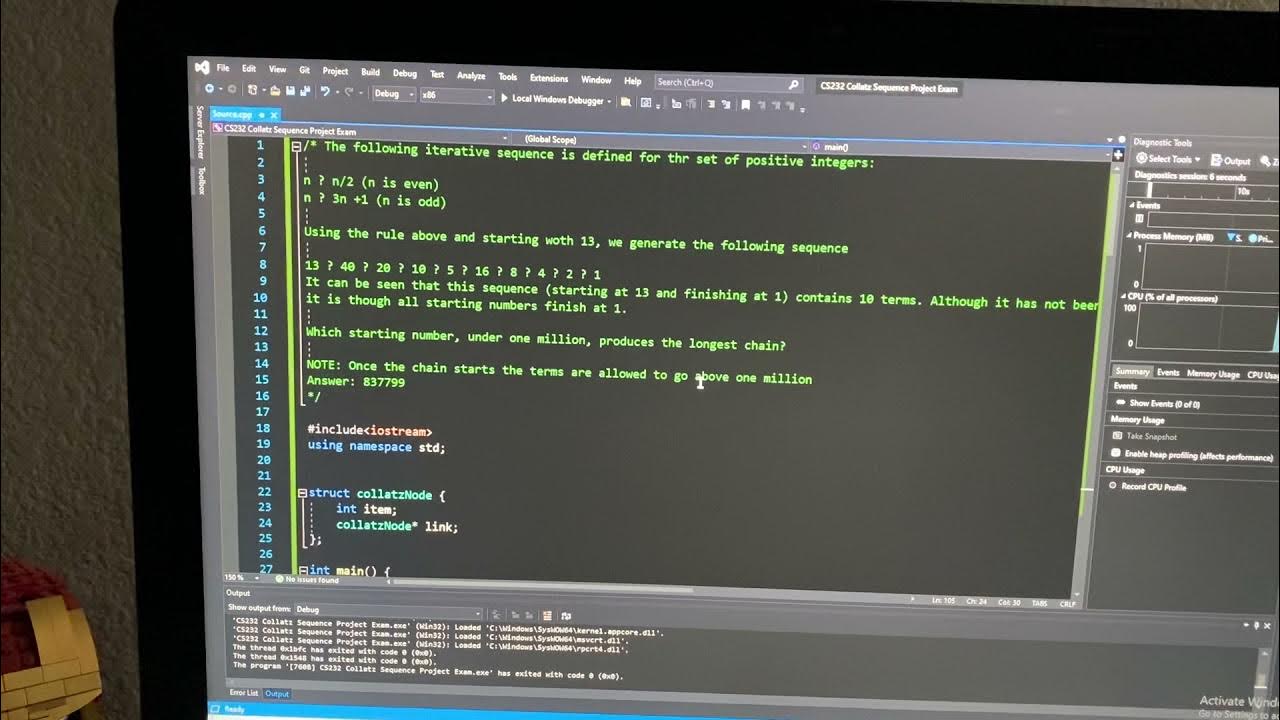 CS232 Collatz Sequence Project - YouTube