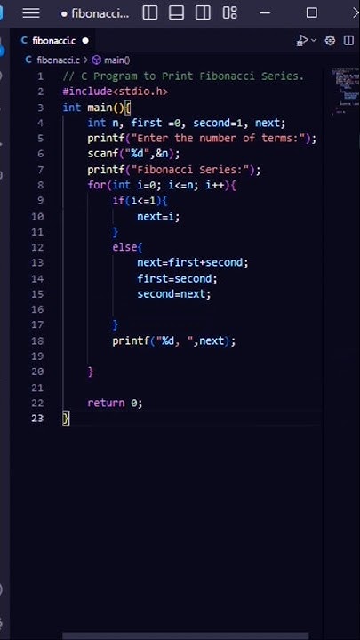 C Program To Print Fibnocci Series Shorts Ytshorts Coding Cprogramming Codingation Youtube
