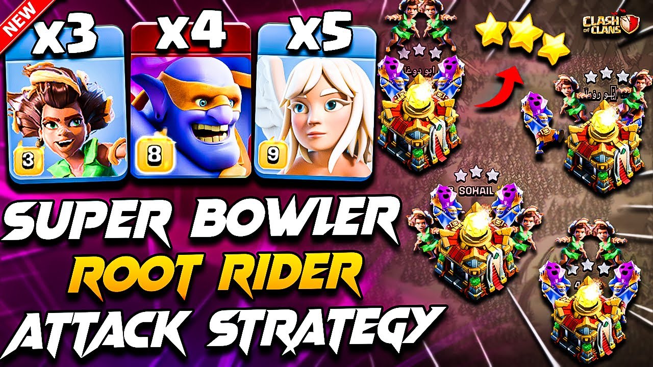Th16 SUPER BOWLER Attack With ROOT RIDER | TH16 Attack Strategy With ...