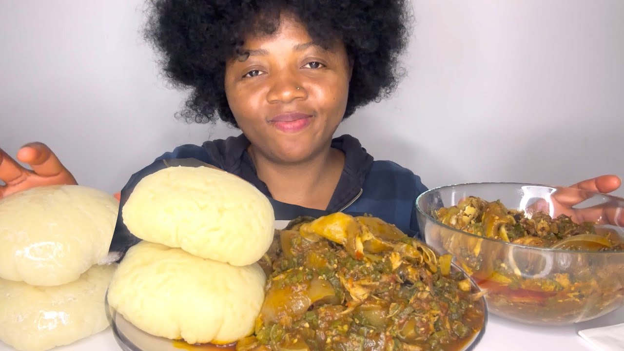 ASMR FUFU MUKBANG || EBA AND OKRA SOUP || AFRICAN FOOD MUKBANG EATING ...