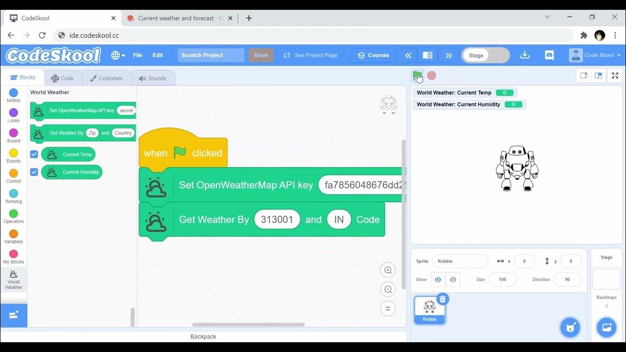 Using Open Weather Map data in Scratch Programming on CodeSkool - YouTube