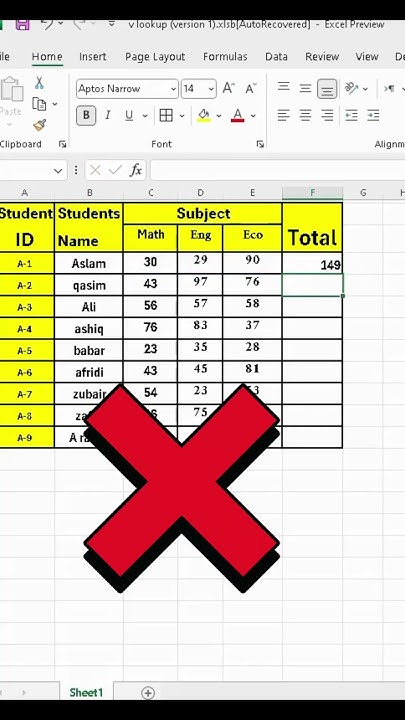 Use Shortcut Key Of Sum Function To Calculate Total Marks In Excel Shorts Excel Excelbasic