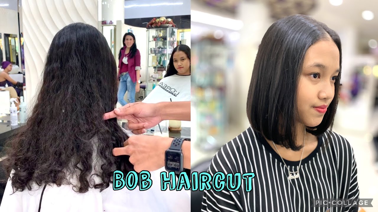 MEDIUM BOB HAIRCUT | Hair transformation curly hair | POTONG RAMBUT BOB ...
