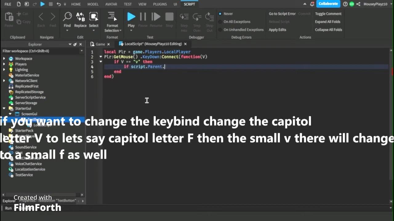 How to move your mouse by clicking a key in first person (scripting Roblox Studios SIMPLE EZ ...