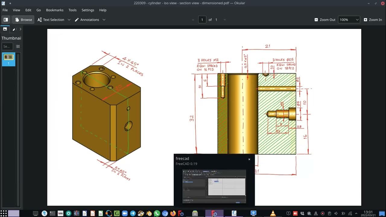 FreeCAD Parametric Modeling: Part #3 of the Model Oscillating Steam Engine: CYLINDER - YouTube