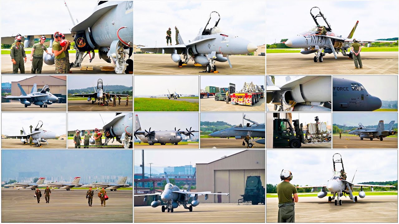 U.S. Marines Load Bombs on F/A-18D Hornet Fighter Jet in Training - YouTube