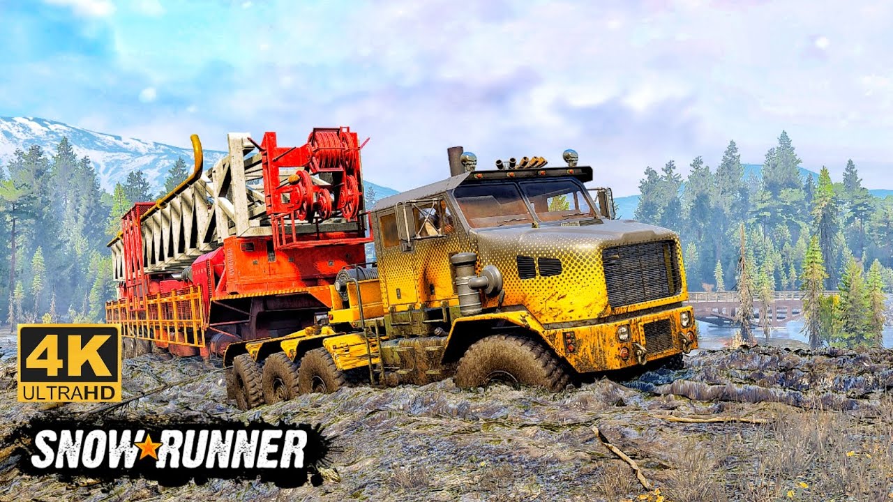 Transporting Oil Rig Semi Trailer With Oshkosh On Mudding Road In ...