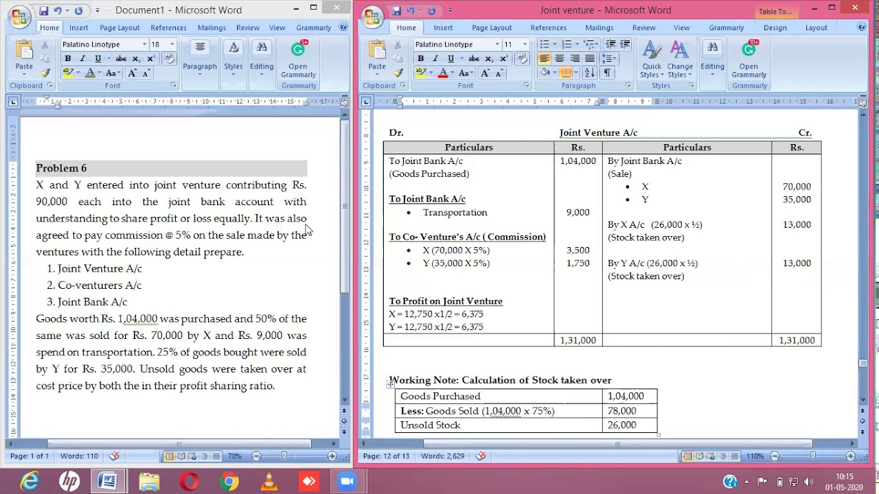 Advanced Financial Accounting | Joint Venture | Problems - YouTube