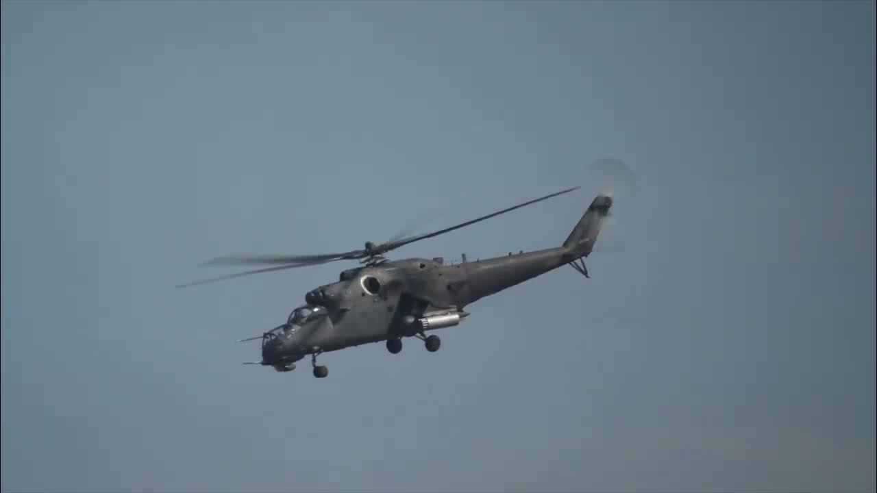 Overhauled Serbian Mi-35P attack helicopters during Flag 2024 - YouTube