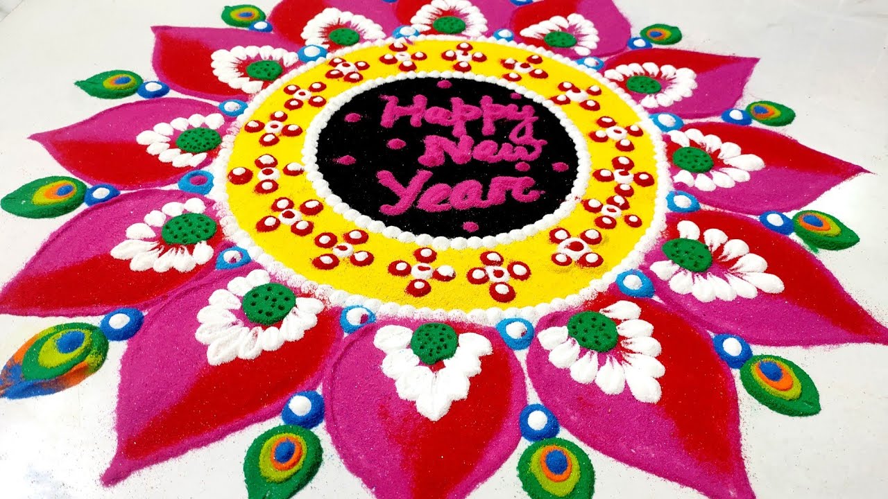 Easy Beautiful Rangoli for New year 2022 || Top Rangoli || Relaxing💆💆💆😎 ...
