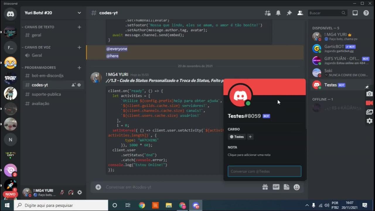 COMO COLOCAR STATUS PERSONALIZADO EM BOT DISCORD.JS V12 #3 - YouTube